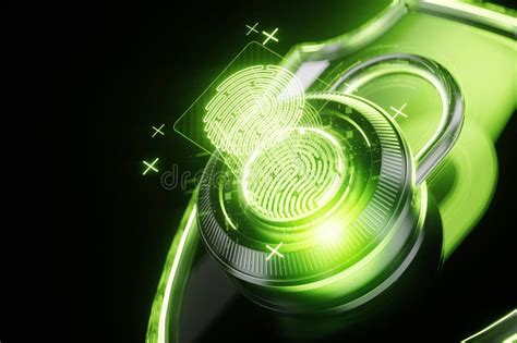 Shield And Lock With Fingerprint Hologram Fingerprint Scanner Concept Data Protection Cyber
