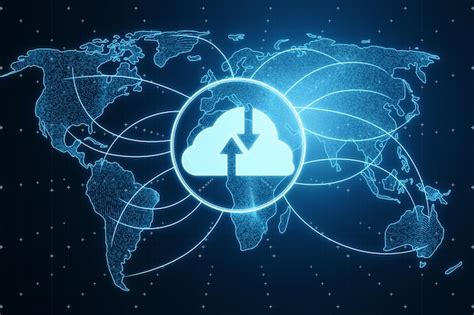 Premium Photo Glowing Cloud Computing Map Hologram On Blue Background