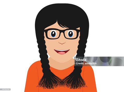 행복한 괴짜 얼굴을 가진 귀여운 소녀 벡터 일러스트 레이 션 땋은 머리에 대한 스톡 벡터 아트 및 기타 이미지 땋은 머리