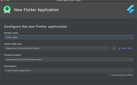 Create Project Using New Flutter Application Flutter Sdk Path