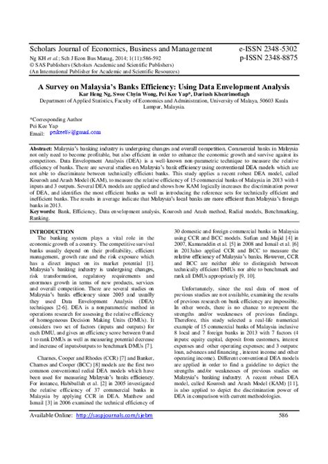 pdf a survey on malaysia s banks efficiency using data envelopment