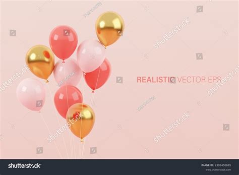 Realistic Red Pink Gold Balloons On Stock Vector Royalty Free