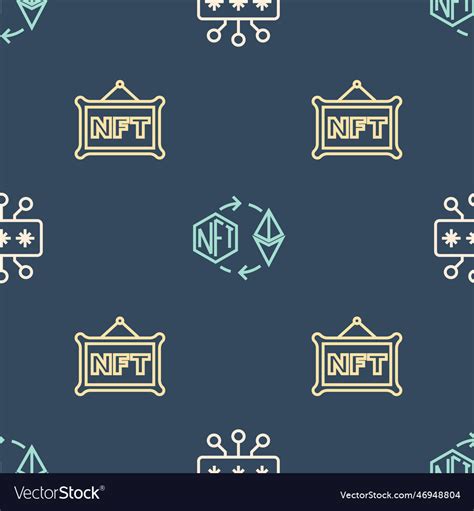 set line cyber security nft digital crypto art vector image