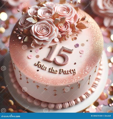 Elegant 15th Birthday Cake With Golden Accents Royalty Free Stock Image