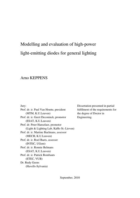 Pdf Modelling And Evaluation Of High Power Light Emitting Diodes For General Lighting