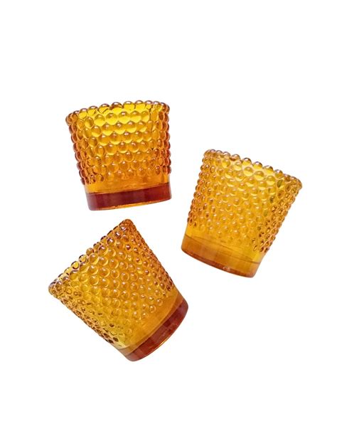 Vintage Amber Hobnail Glass Votive Candle Holders Etsy