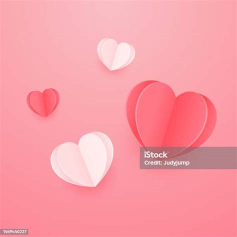 발렌타인 데이는 분홍색 배경에 고립 된 분홍색과 빨간색 그라데이션 하트를 장미로 만들었습니다 벡터 그림입니다 종이 종이 접기