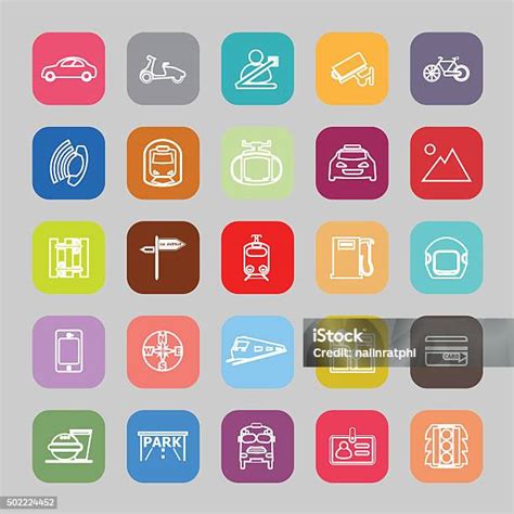 Transportasi Darat Terkait Jalur Ikon Datar Ilustrasi Stok Unduh