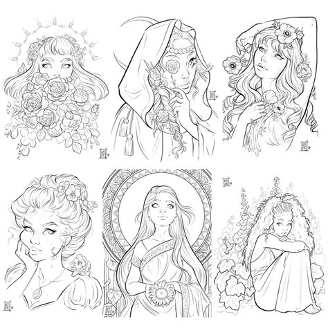 Flower Girls Digital Coloring Book Lyfe Illustration