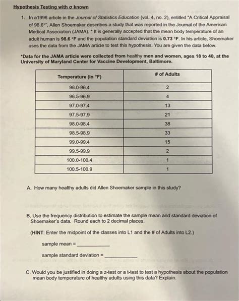 hypothesis testing with σ known 1 in a1996 article