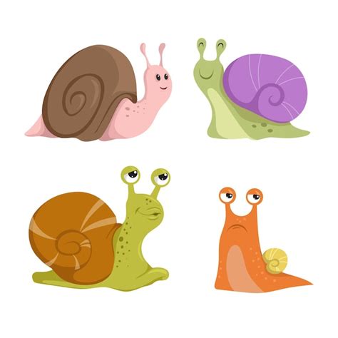 Premium Vector Cute Snails Set Different Types And Emotions Funny Snail Characters Collection