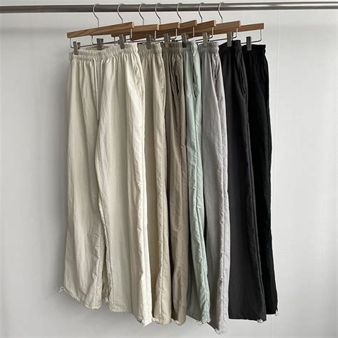 블랙슈가 당일출고 바스락 하이웨스트 스트링 조거 롱 와이드 나일론 팬츠