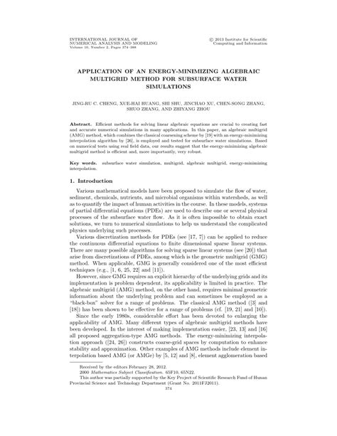 Pdf Application Of An Energy Minimizing Algebraic Multigrid Method