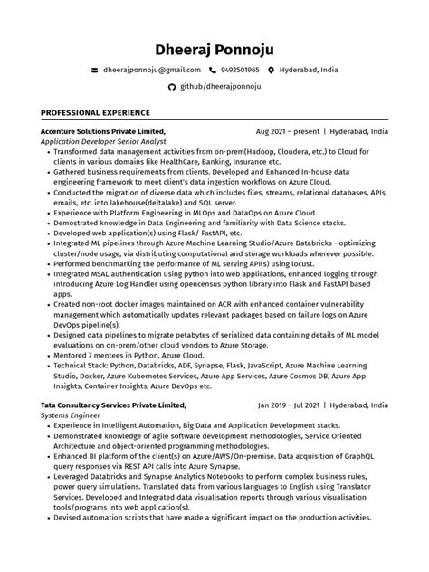 Dheeraj Ponnoju Resume Pdf Microsoft Azure Cloud Computing