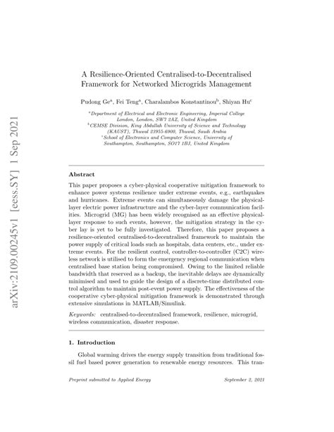 Pdf A Resilience Oriented Centralised To Decentralised Framework For