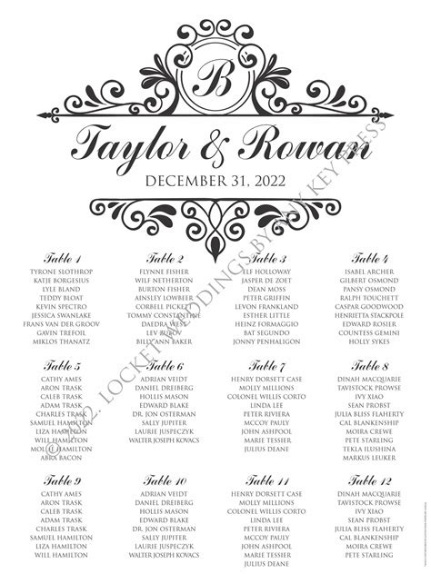 New Scroll Wedding Seating Chart Mirror Cling Any Key Press
