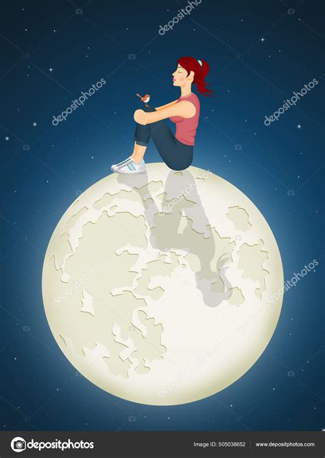 Illustration Girl Sitting Moon Stock Illustration By ©adrenalina 505038652