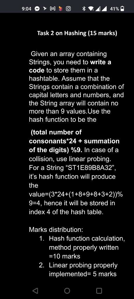 Solved Task 2 On Hashing 15 Marks Given An Array