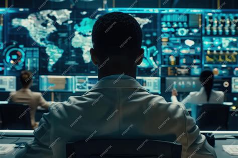 Alone In A Dim Control Room Someone Watches A Wall Of Monitors With