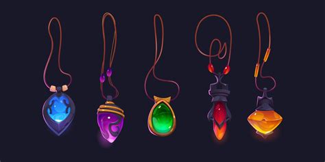 Set Of Magic Amulets On Necklace Isolated On Dark 16263800 Vector Art