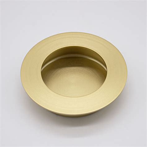 Satin Brass Sliding Door Round Flush Pull 65mm