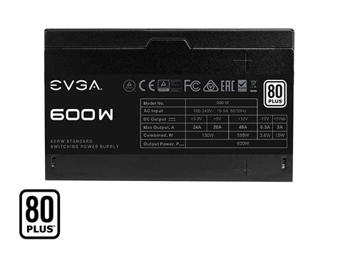 FUENTE DE PODER EVGA 600W ATX 80 PLUS WHITE NO MODULAR COLOR NEGRO