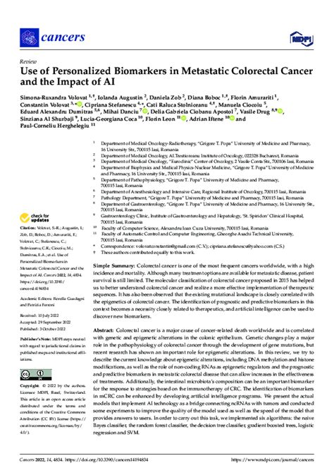 Pdf Use Of Personalized Biomarkers In Metastatic Colorectal Cancer And The Impact Of Ai