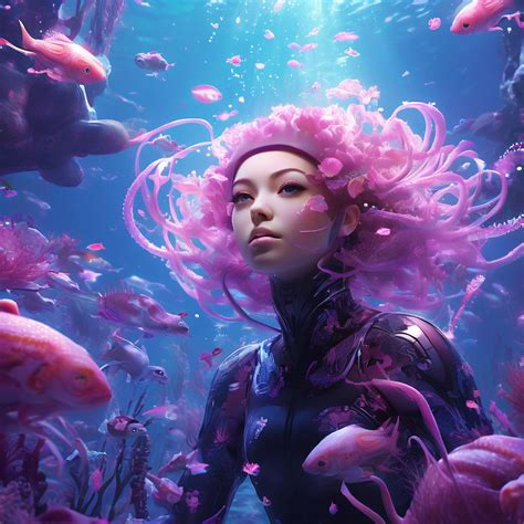 Image Of A Pink Cyborg Woman Submerged Underwater By Nagibator Playground