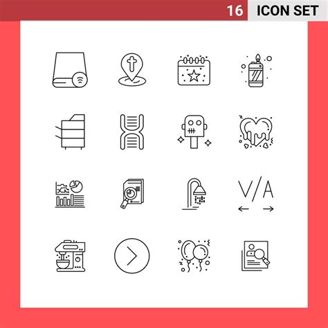 User Interface Pack Of 16 Basic Outlines Of Devices Lighter Pin Flame Party Editable Vector
