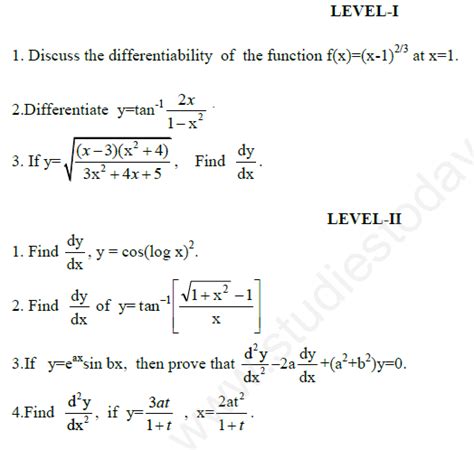 Cbse Class Mathematics Continuity And Differentiability Assignment Set F