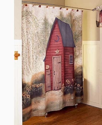 The Lakeside Collection Rustic Country Outhouse Shower Curtain Farmhouse Bathroom Decoration