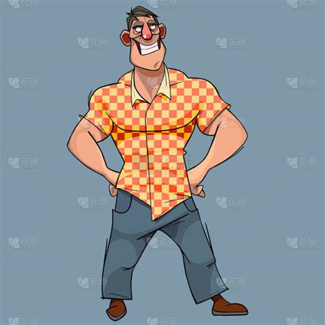 卡通人物宽微笑宽肩肌肉男子