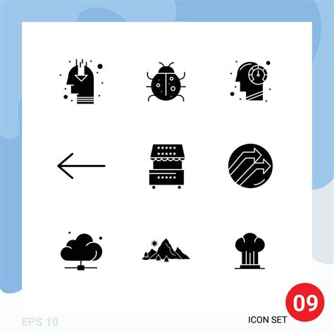Set Of 9 Commercial Solid Glyphs Pack For Drinks Left Spring Arrow Mind