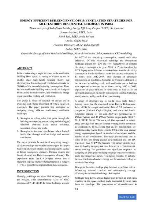 Pdf Energy Efficient Building Envelope And Ventilation Strategies For
