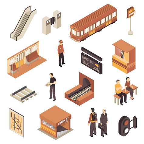 Subway Metro Station Isometric Elements Set 476418 Vector Art At Vecteezy