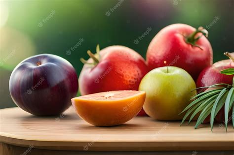 Premium Photo Fruits On A Table With A Green Background