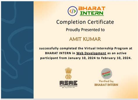 Amit Kumar On Linkedin Webdevelopment Internship Bharatintern