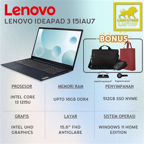 Jual Laptop Lenovo Ideapad Slim 3 15 Intel Core I3 1215U RAM 16GB SSD 512GB Backlit Keyboard