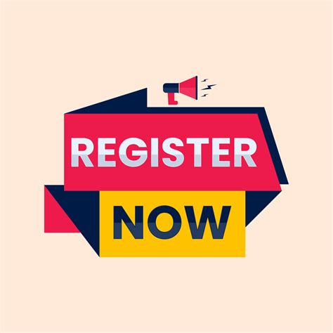 Red Yellow Register Now Banner Vector Bubble Label With Megaphone