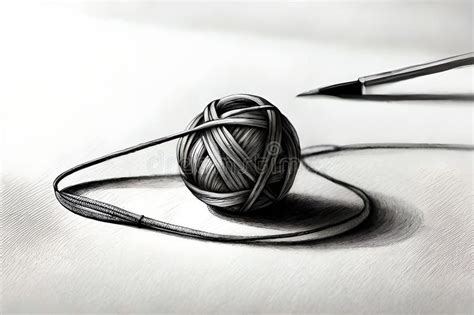 Handdrawn Graphite Pencil Sketch Of Ball Of Thread Embroidery