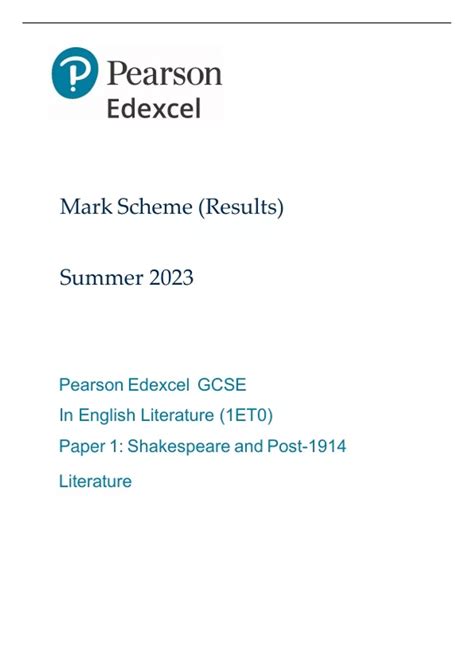 GCSE EDEXCEL May 2023 English Literature Paper 1 Mark Scheme English