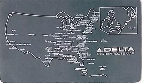 1980 DELTA SYSTEM United States Route Map Card Airline Travel Ephemera