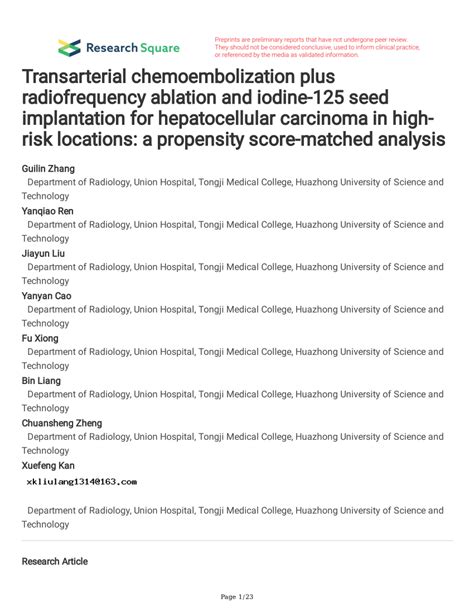 Pdf Transarterial Chemoembolization Plus Radiofrequency Ablation And Iodine 125 Seed