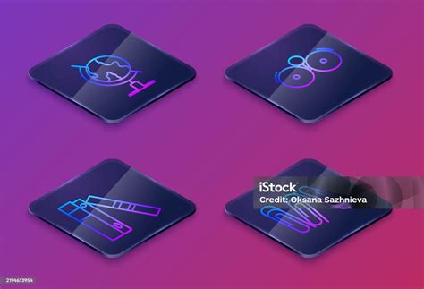 Set Isometric Line Earth Globe Office Folders With Papers And Documents Ringing Alarm Bell And