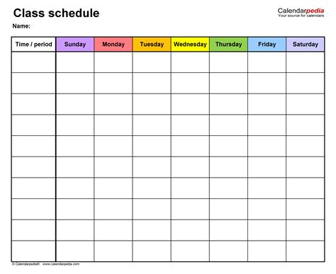 Free Class Schedules For Microsoft Excel Templates