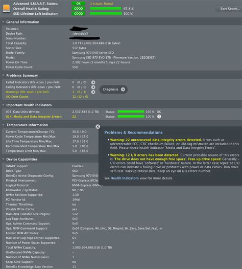 According To DriveDx My 1TB Samsung 970 EVO Has 10 Media And Data