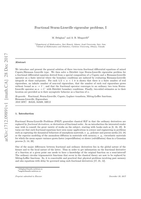 Pdf Fractional Sturm Liouville Eigenvalue Problems I