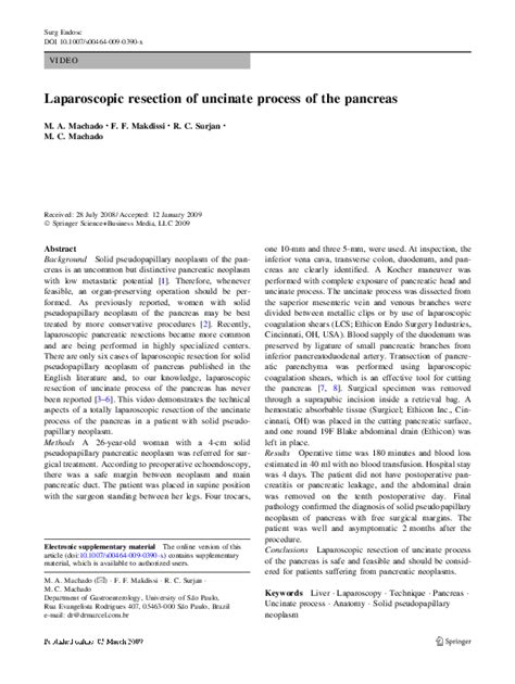 Pdf Laparoscopic Resection Of Uncinate Process Of The Pancreas