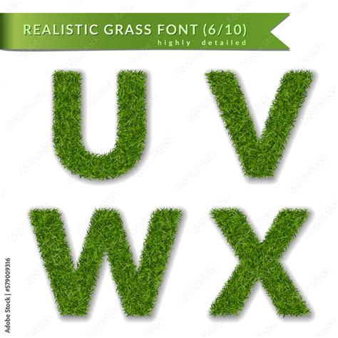 Grass Letters U V W X Set Alphabet 3d Design Capital Letter Text