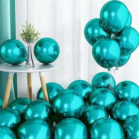 Chrome Teal Balloons 50 Pcs Double Layered Metallic Teal Balloons Shiny Thick Dark Teal Latex